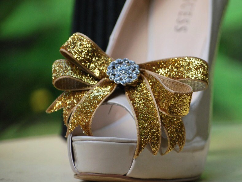 Bow Shoe Clips Set Sparkly & Metallic Golden Gold / Red / - Etsy