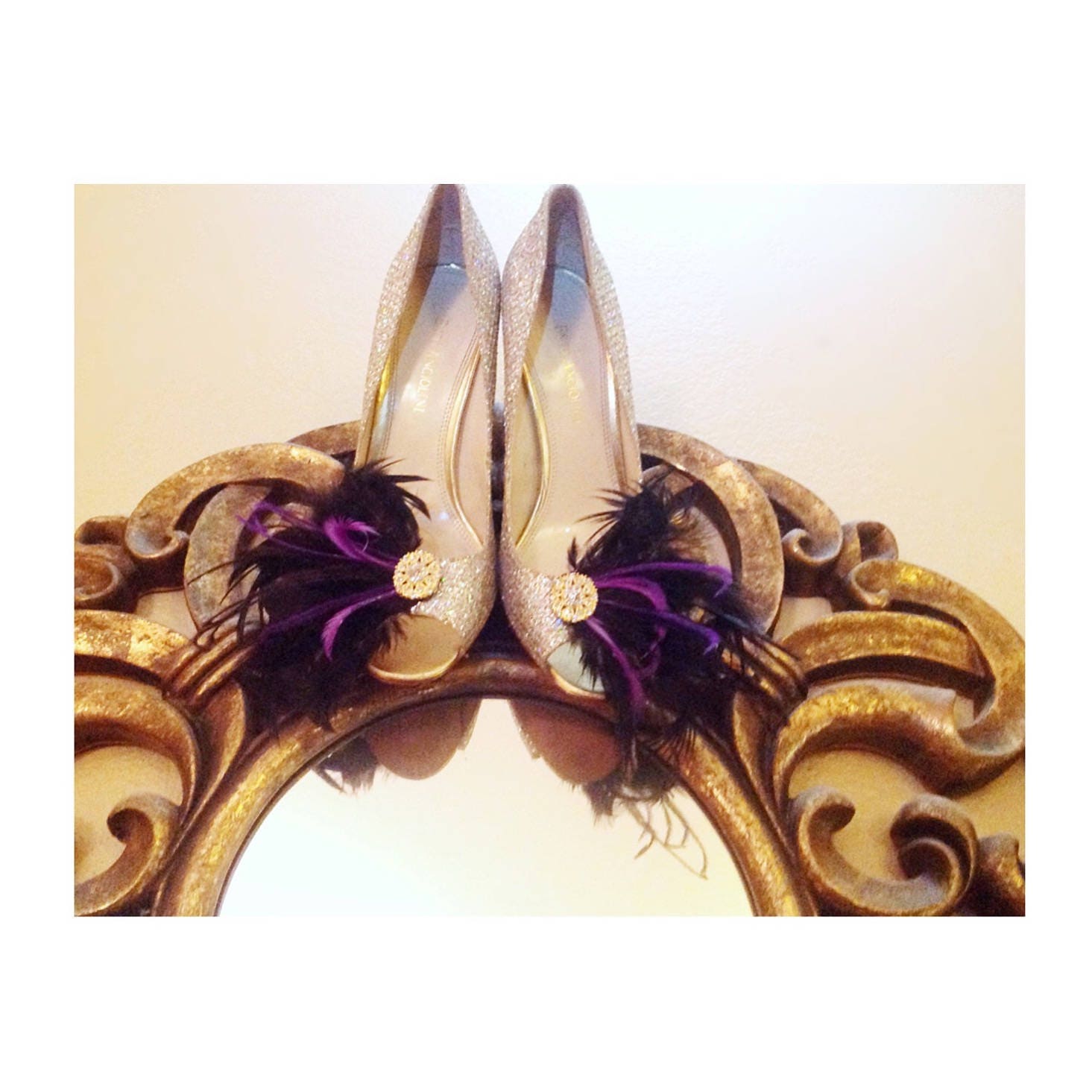 Shoe Clips Black & Purple Feathers by Sofisticata. Rhinestone | Etsy