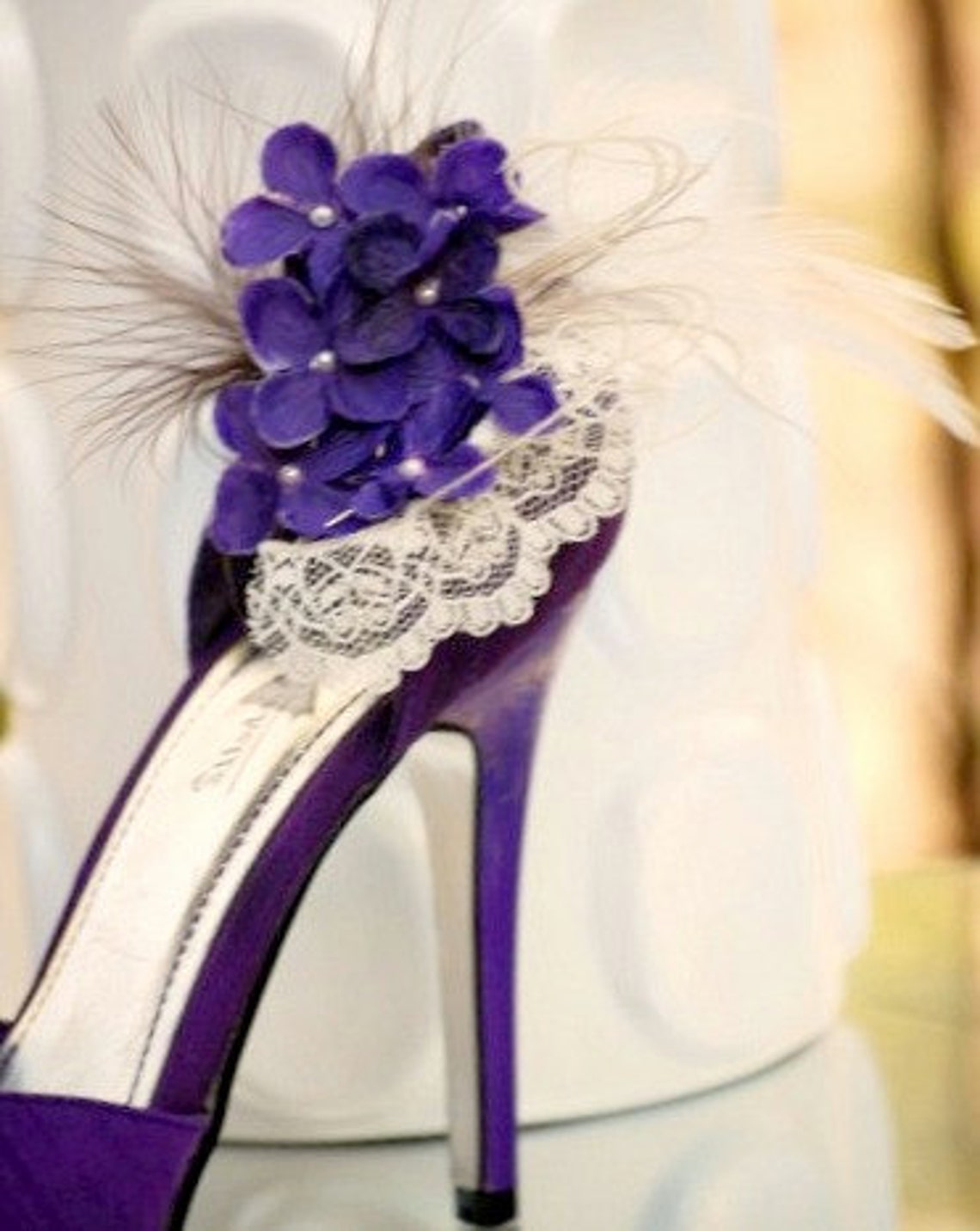 Shoe Clips Ivory & Purple Hydrangeas / Lace. Elegant Wedding | Etsy