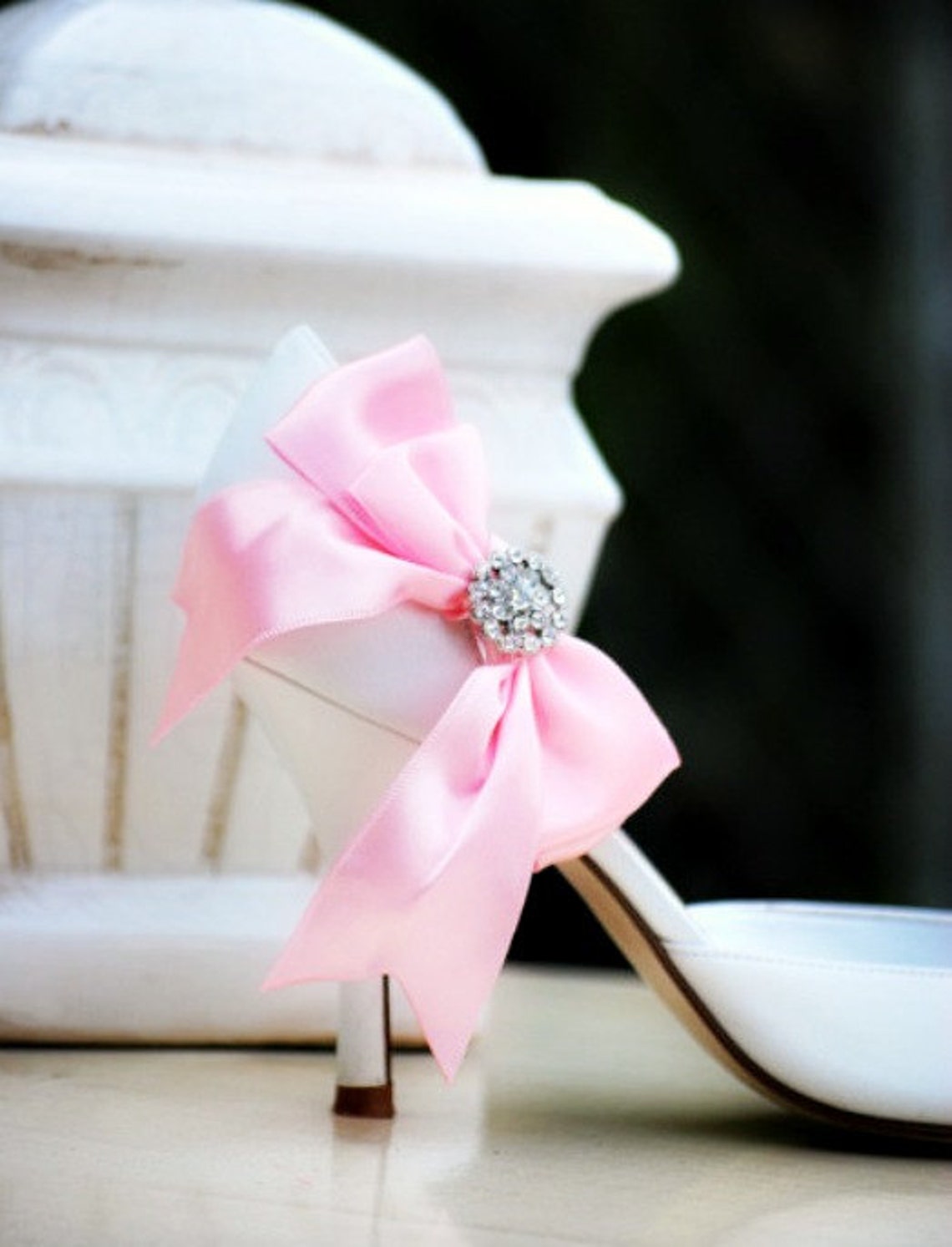 Pink Shoe Clips. Satin Bow & Rhinestone / Pearls. Bride Bridal - Etsy