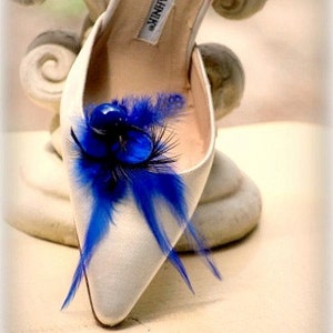 Shoe Clips Royal Blue Black Guinea Feathers. Bride Bridal Bridesmaid ...