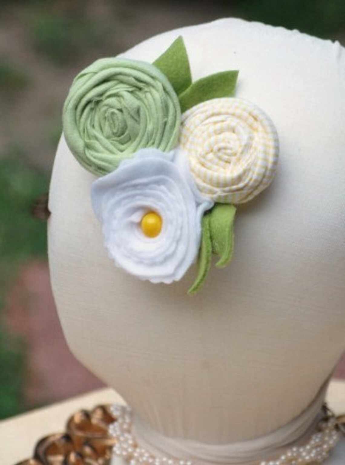 Hair Clip / Comb Green White Yellow. Preppy Stripe Rosette - Etsy
