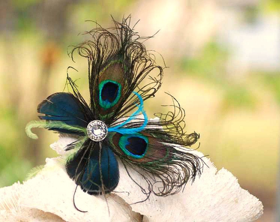 MINI Peacock Feather Butterfly Fascinator COMB / Pin. Peacock Hair ...