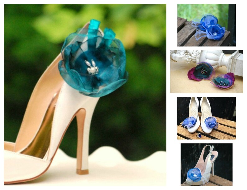 Wedding Shoe Clips. Royal Cobalt Blue White Red Flower. Ivory - Etsy