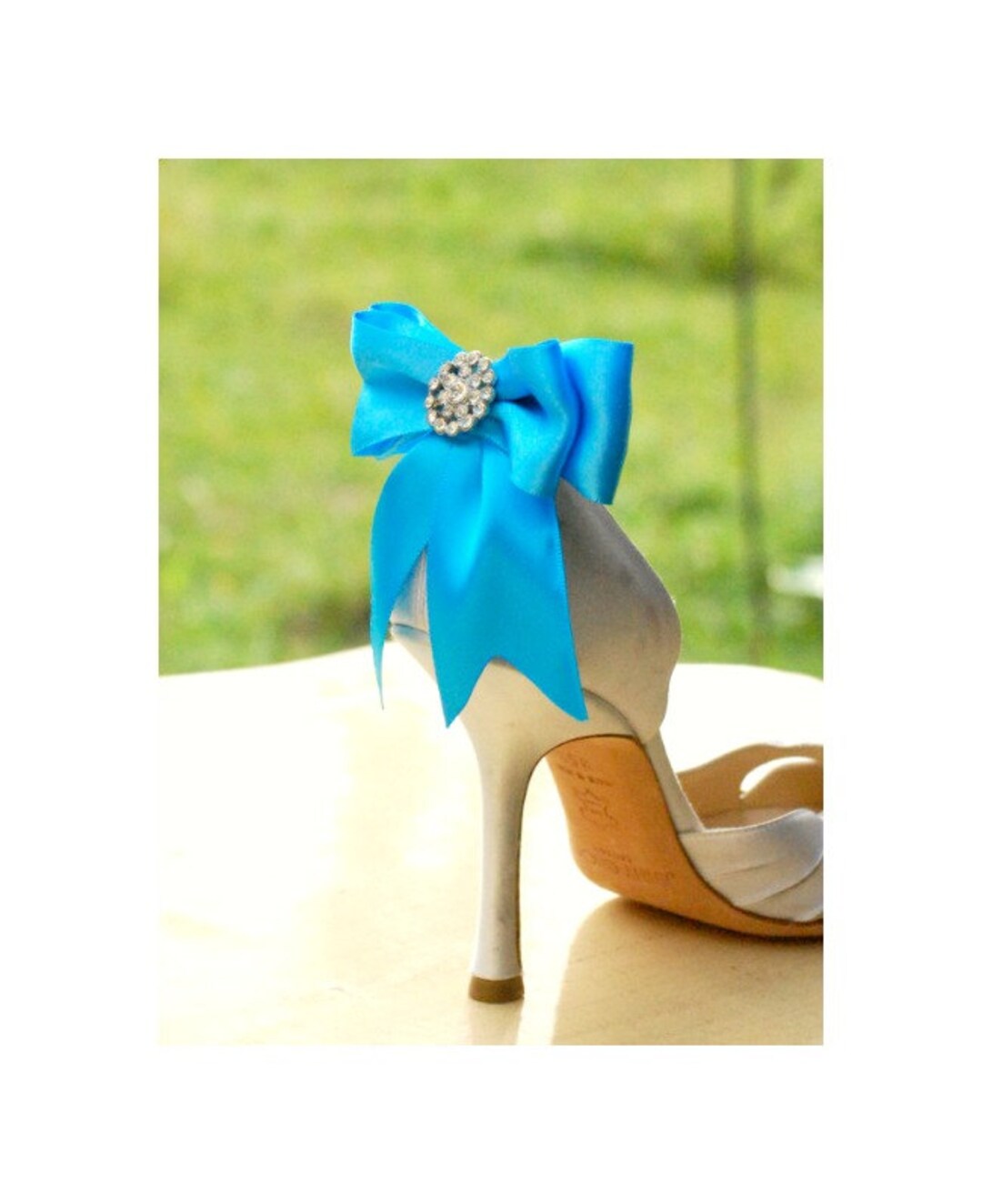 Something Blue Shoe Clips Bow. Rhinestone Crystal & Satin Ribbon ...