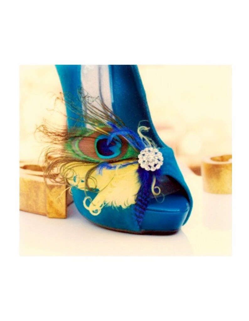 Bridal Shoe Clips Peacock Lemon Zest & Royal Blue. Couture | Etsy