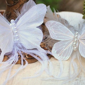 OFF WHITE Butterfly Stunning Hair Comb Feathers Ivory Pearls. Cocktail ...