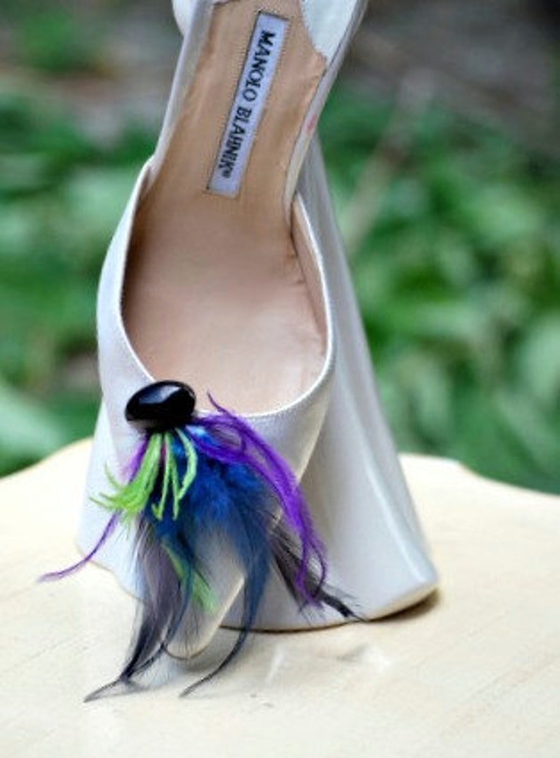 Shoe Clips Navy Purple Green Rooster & Ostrich Feather. Fun - Etsy