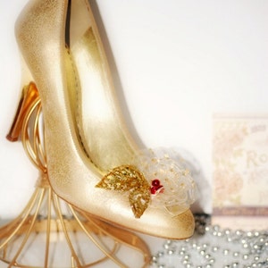 Golden Gold & Red Shoe Clips. Christmas Winter Wedding Bridal Gift ...
