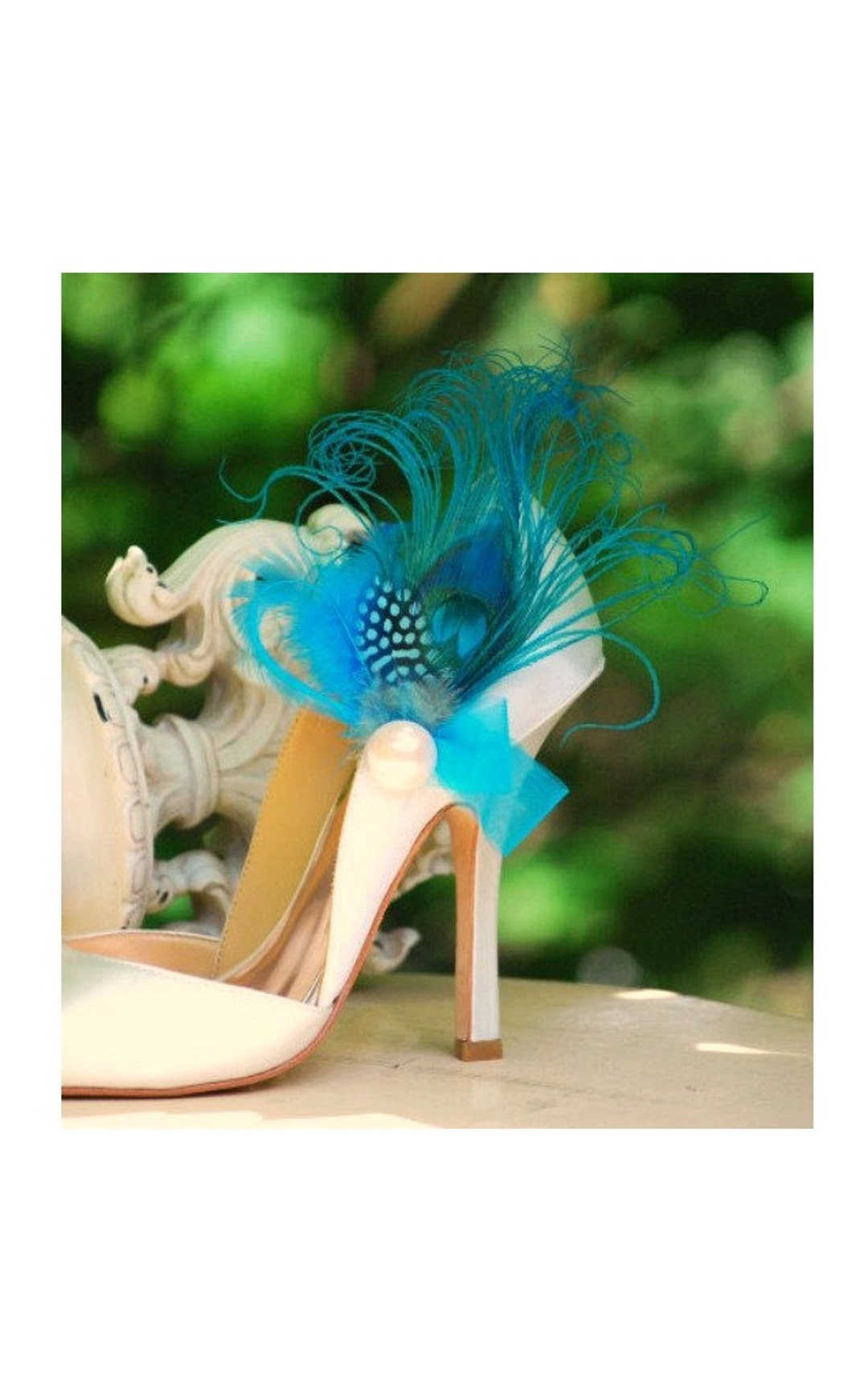 Something Blue Shoe Clips Turquoise Peacock Feather Ivory Pearl ...