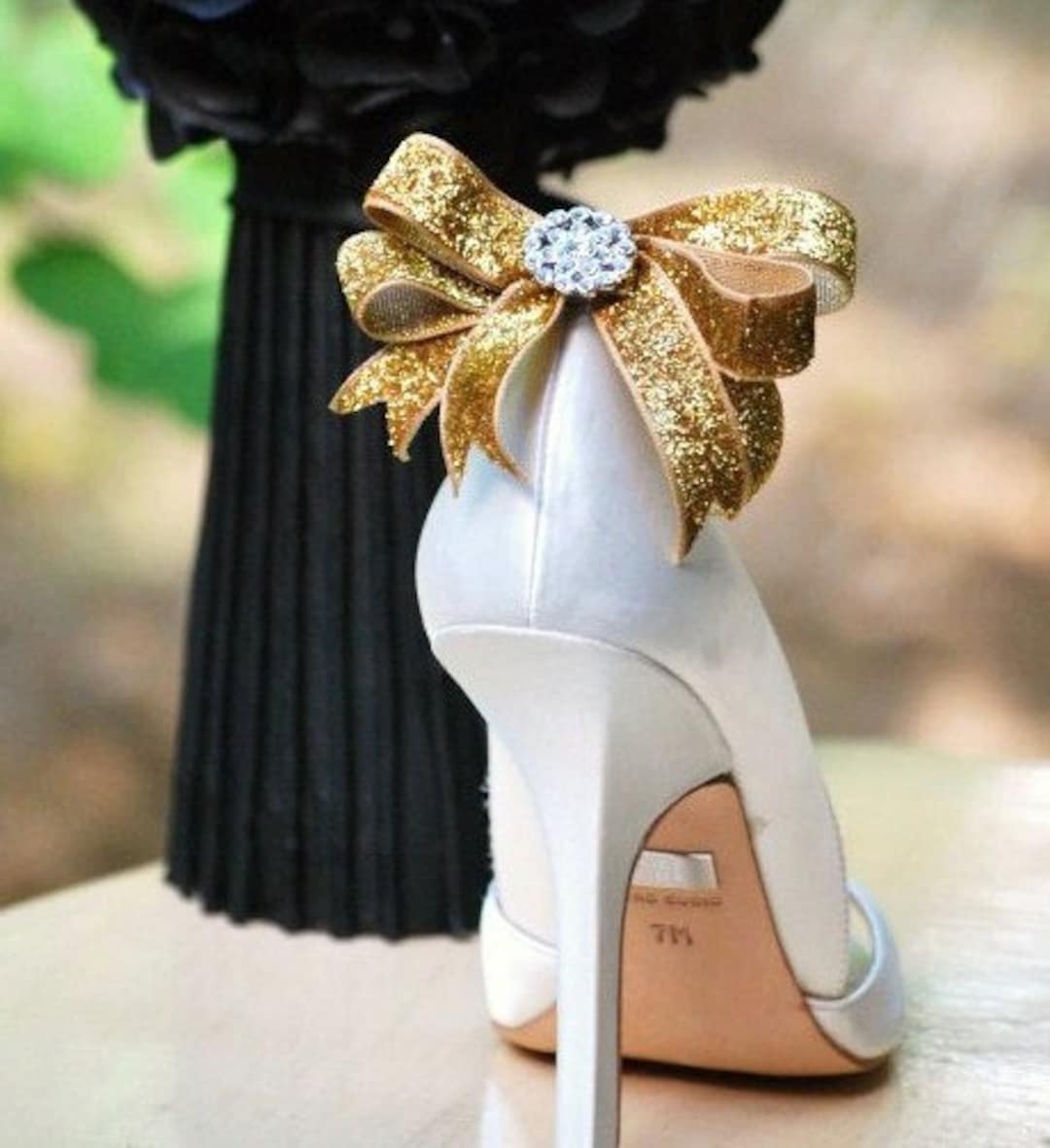 Bow Shoe Clips Set Sparkly & Metallic Golden Gold / Red / Royal Blue ...