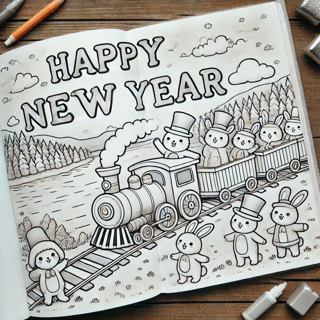 New Year, Coloring Page, Fun - Etsy