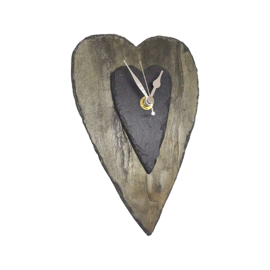 Cornish Slate Heart Clock 14x22 Cms Silent Mechanism Includes Gift Box ...