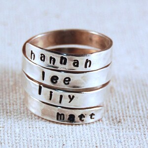 Mothers Ring for 4 Names Hand Stamped Ring Personalized Name Ring Wrap ...