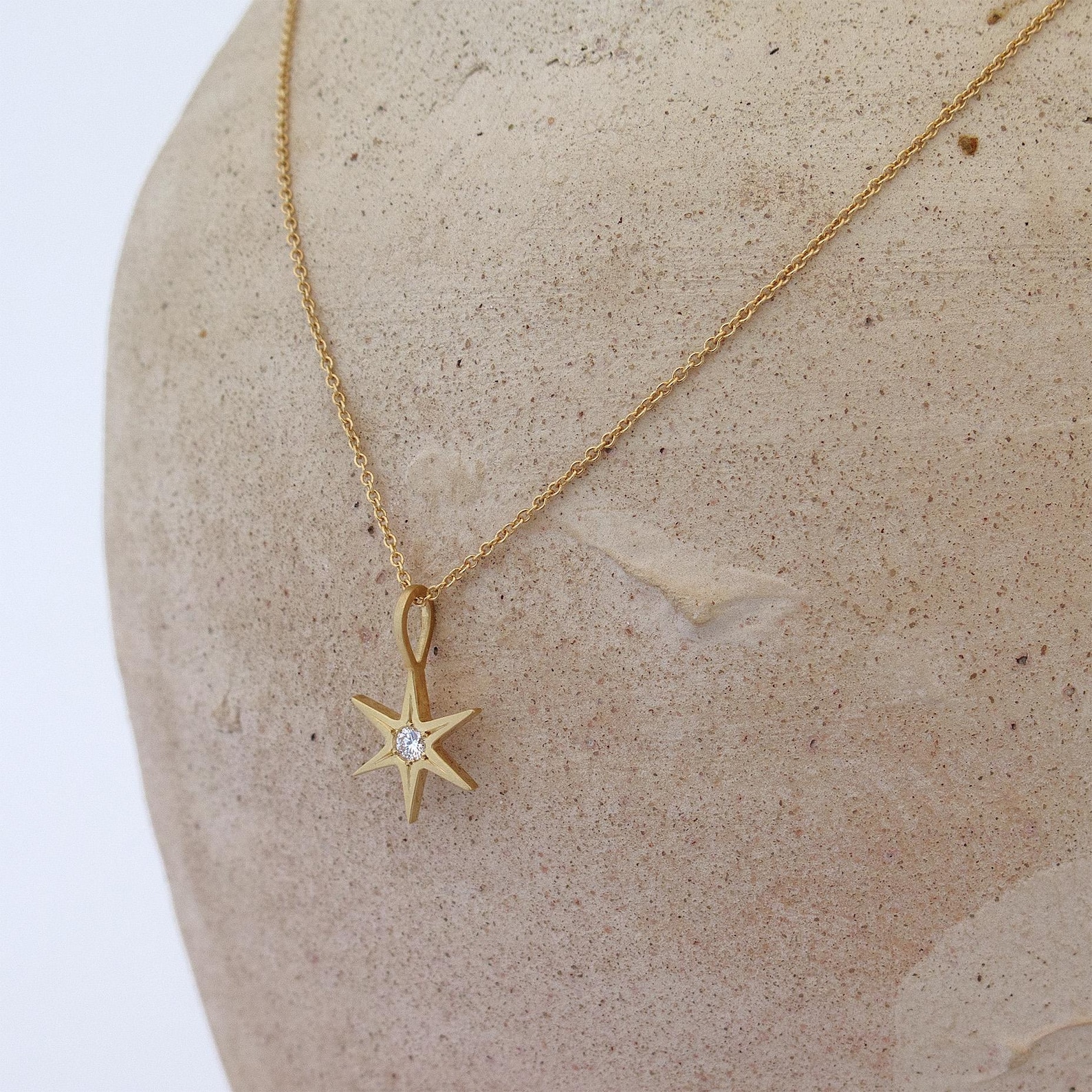 Gold Star Pendant With Diamond Pendant Necklace, 18k Solid Gold ...
