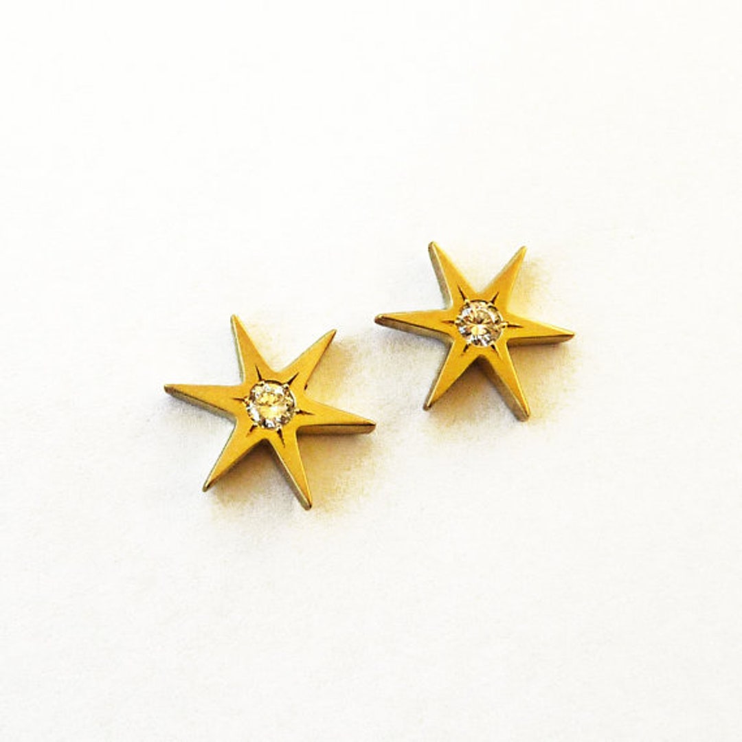 Diamond Stud Gold Star Earrings 18K Fine Jewelry - Etsy