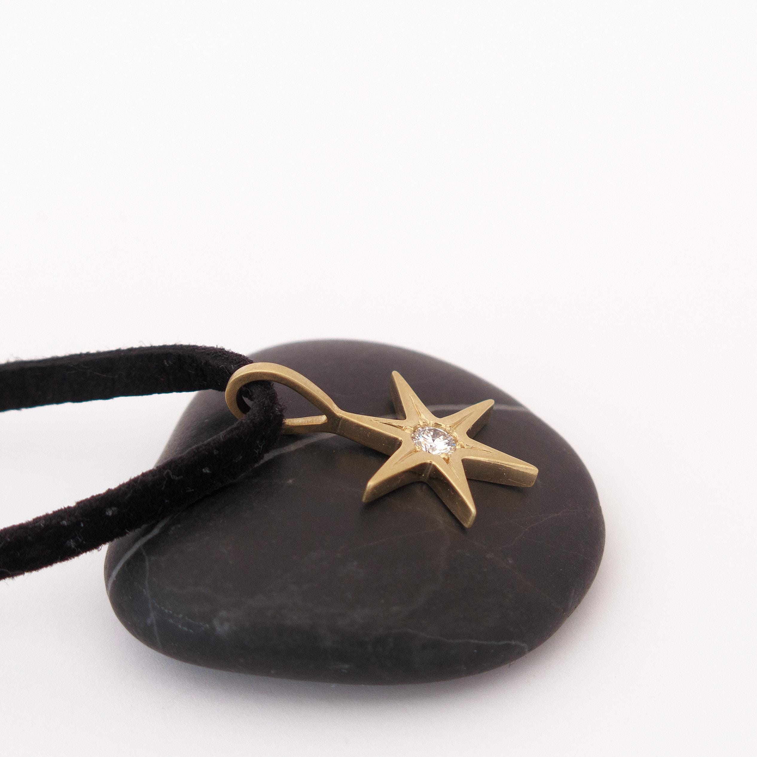 Gold Star Pendant With Diamond Pendant Necklace, 18k Solid Gold ...