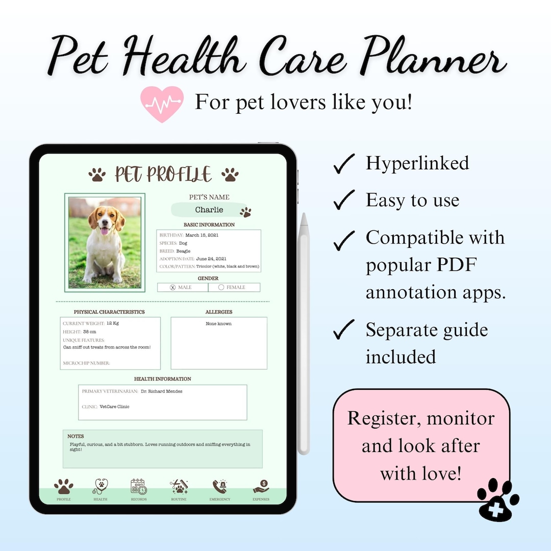 Pet Health Planner, Digital Pet Planner, Pet Checklists, Pet Care ...