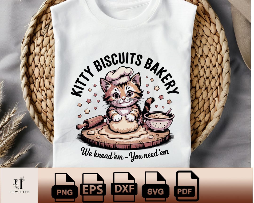 Kitty Biscuits Bakery Cute Cat Kneading Dough Humor Png Eps Dxf Pdf Svg ...