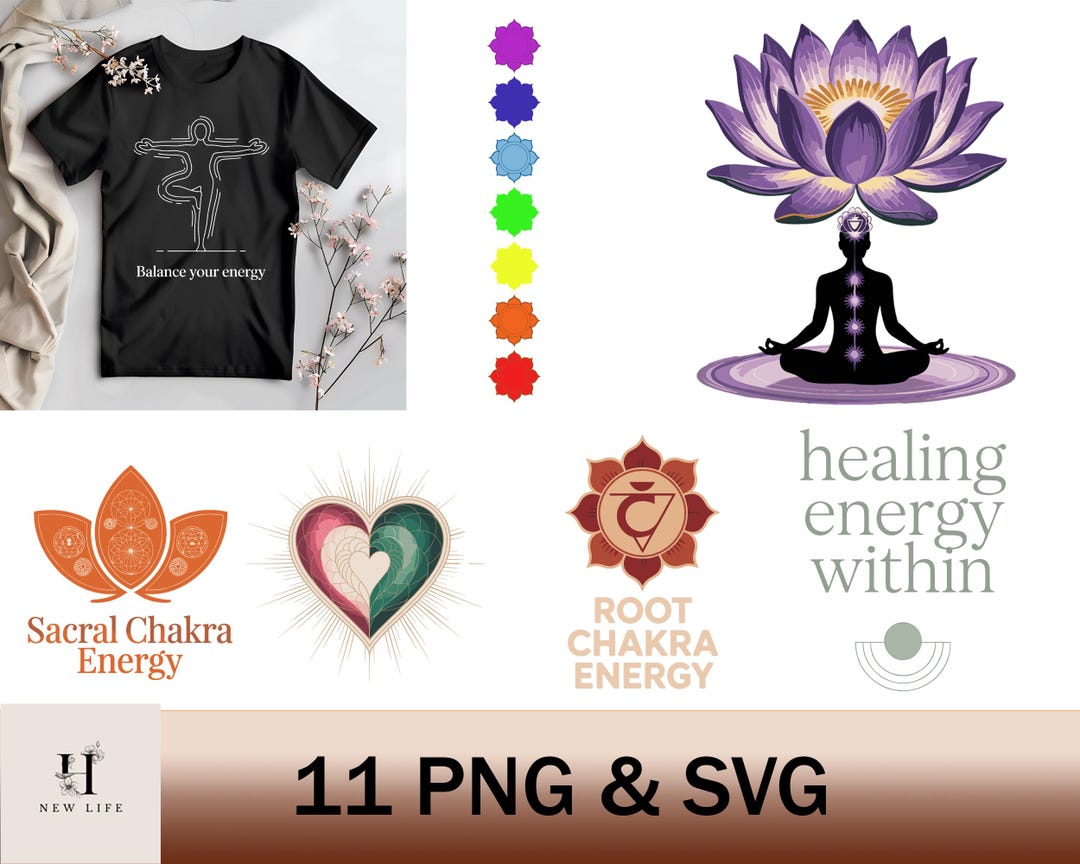 Chakra & Spiritual PNG SVG Bundle – 11 Sacred Symbols Clipart Set ...