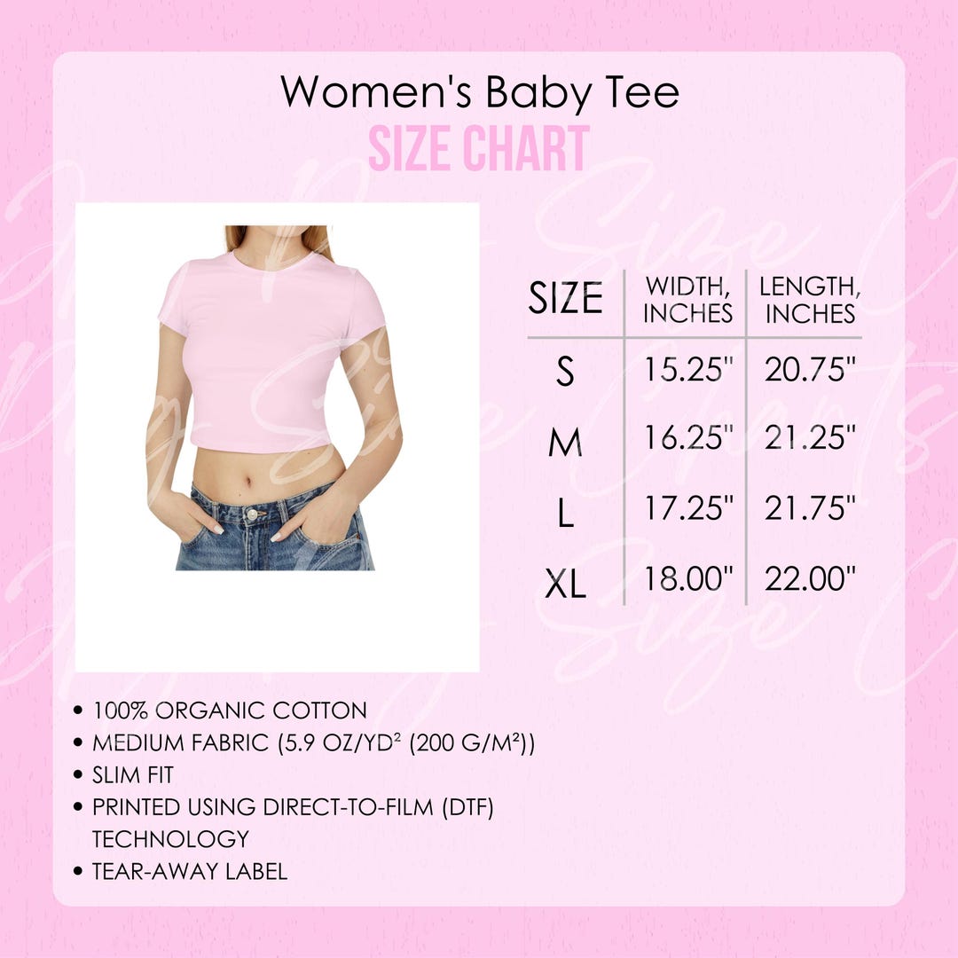 Womens Baby Tee Generic Brand Printify Size Chart, Women's Baby Tee ...