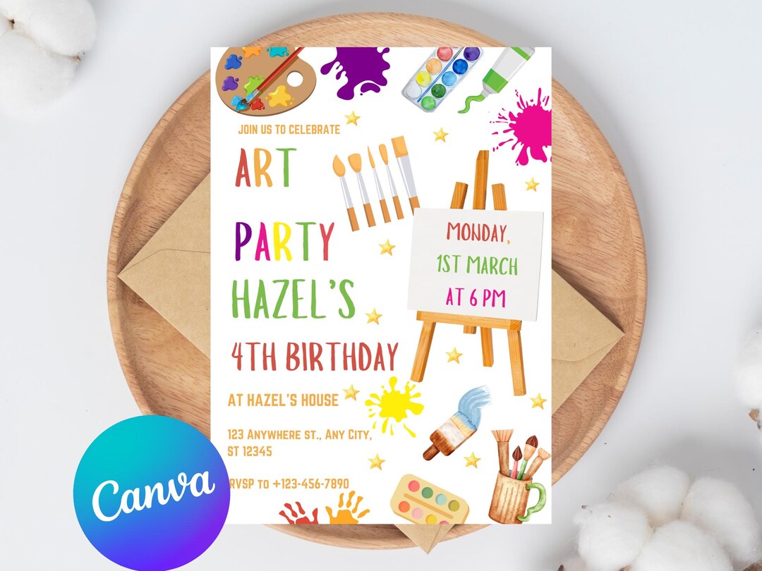 Editable Party Art Birthday Invitation, Art Party Birthday Invite, Girl ...