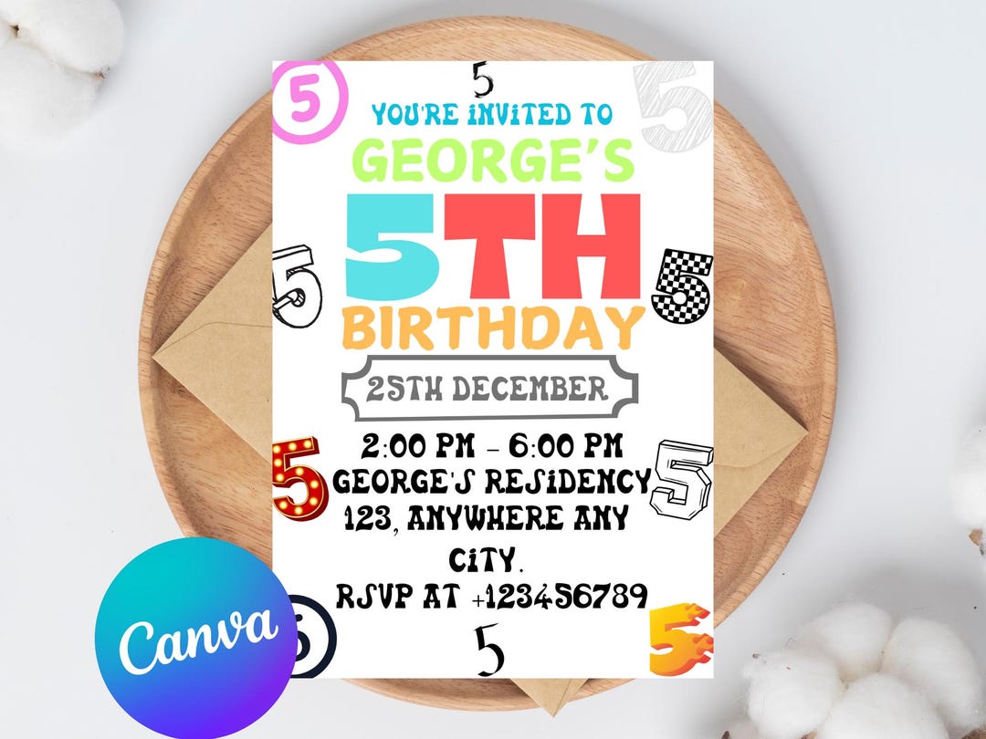 Editable 5th Birthday Invitation, Boy Birthday Invitation, Printable ...