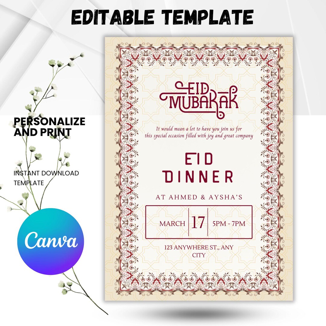 Editable Eid Dinner Invitation, Digital Eid Party Invite, Eid Party ...