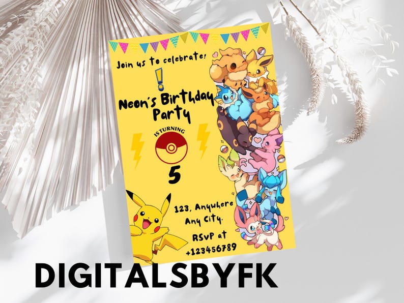 Pikachu Birthday Invitation, Kids Pokemone Birthday Invitation, Easy to ...