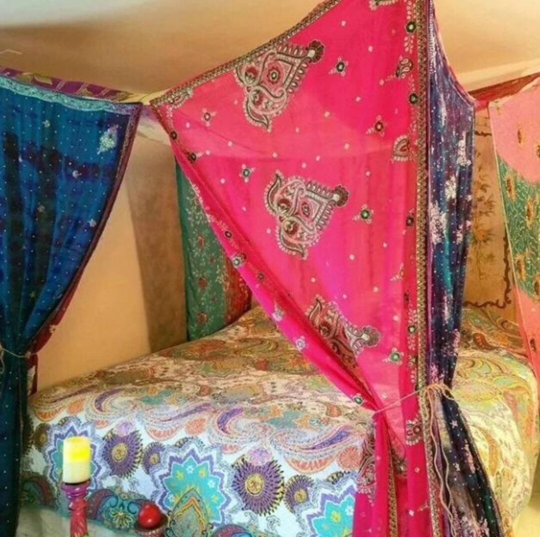 Sari Canopy Indian Sari Bed Canopy Bohemian Canopy Vintage Sari Canopy ...