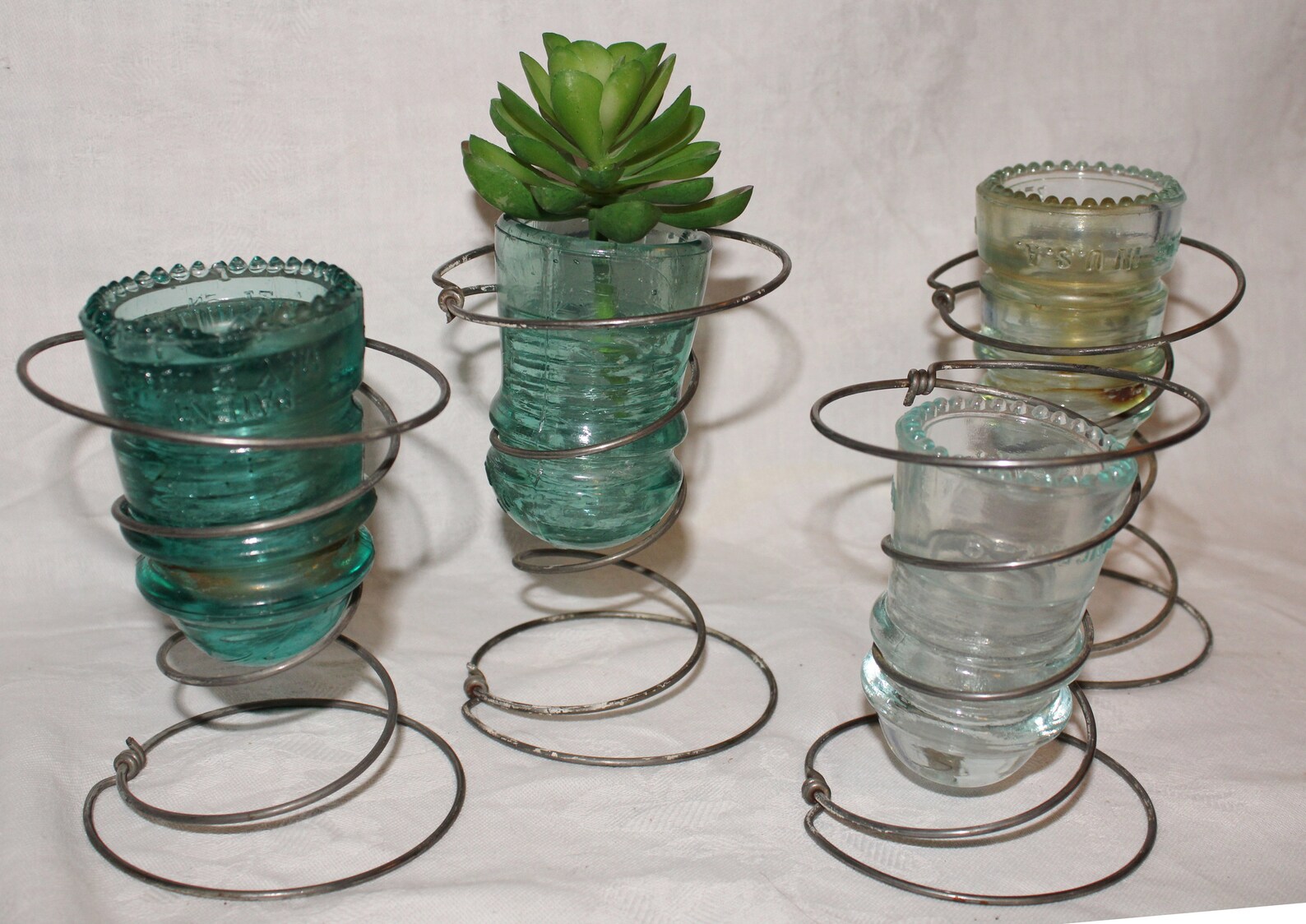Repurposed Glass Telephone Insulator Bedspring Succulent Vase - Etsy