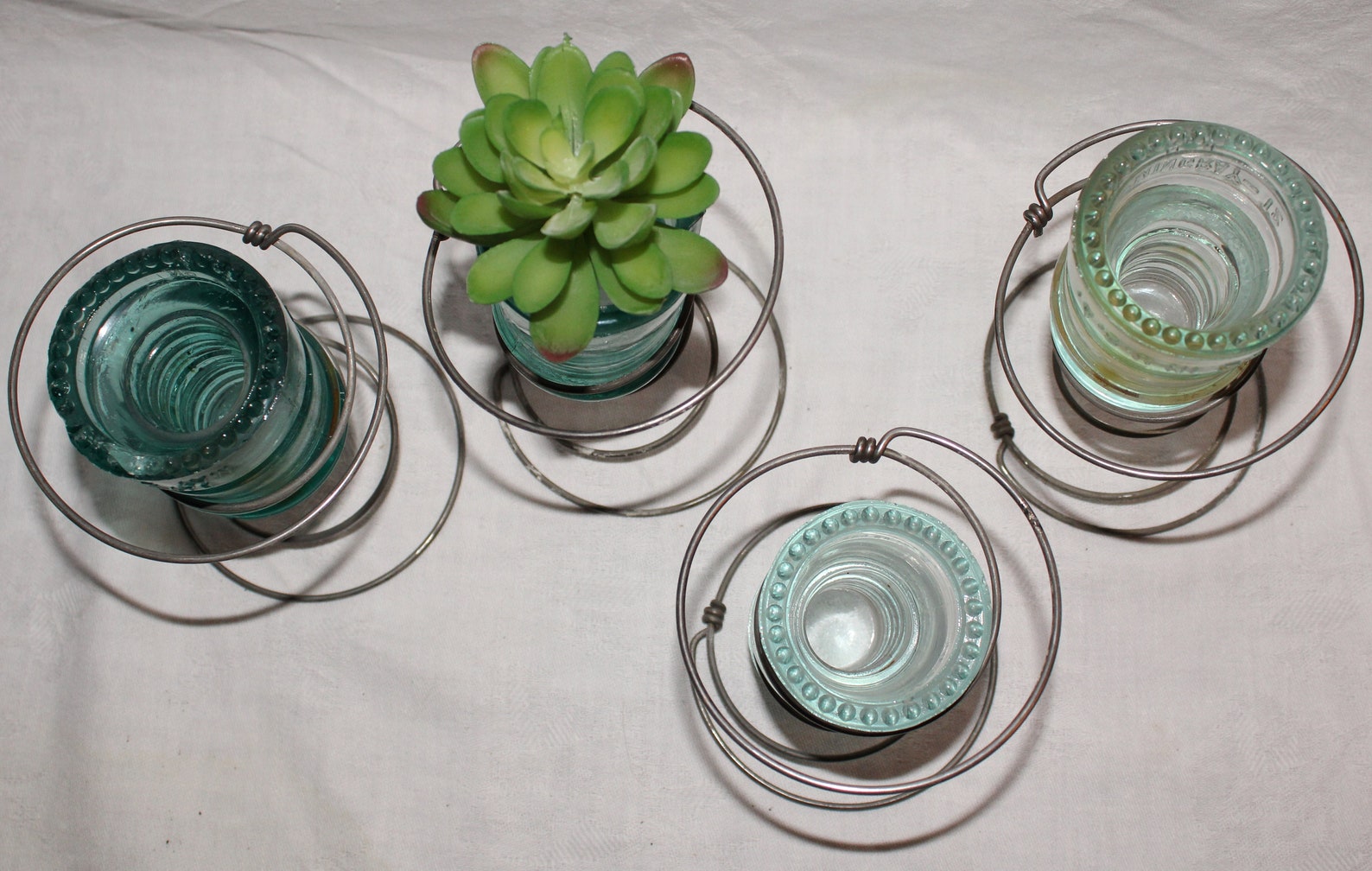 Repurposed Glass Telephone Insulator Bedspring Succulent Vase - Etsy