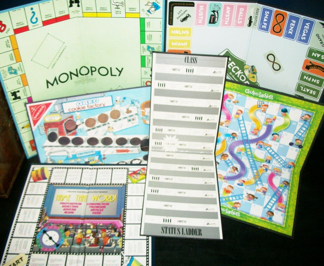 6 Vintage Game Boards Monopoly, Geckopoly, Oreo Cookie Factory, Chutes ...
