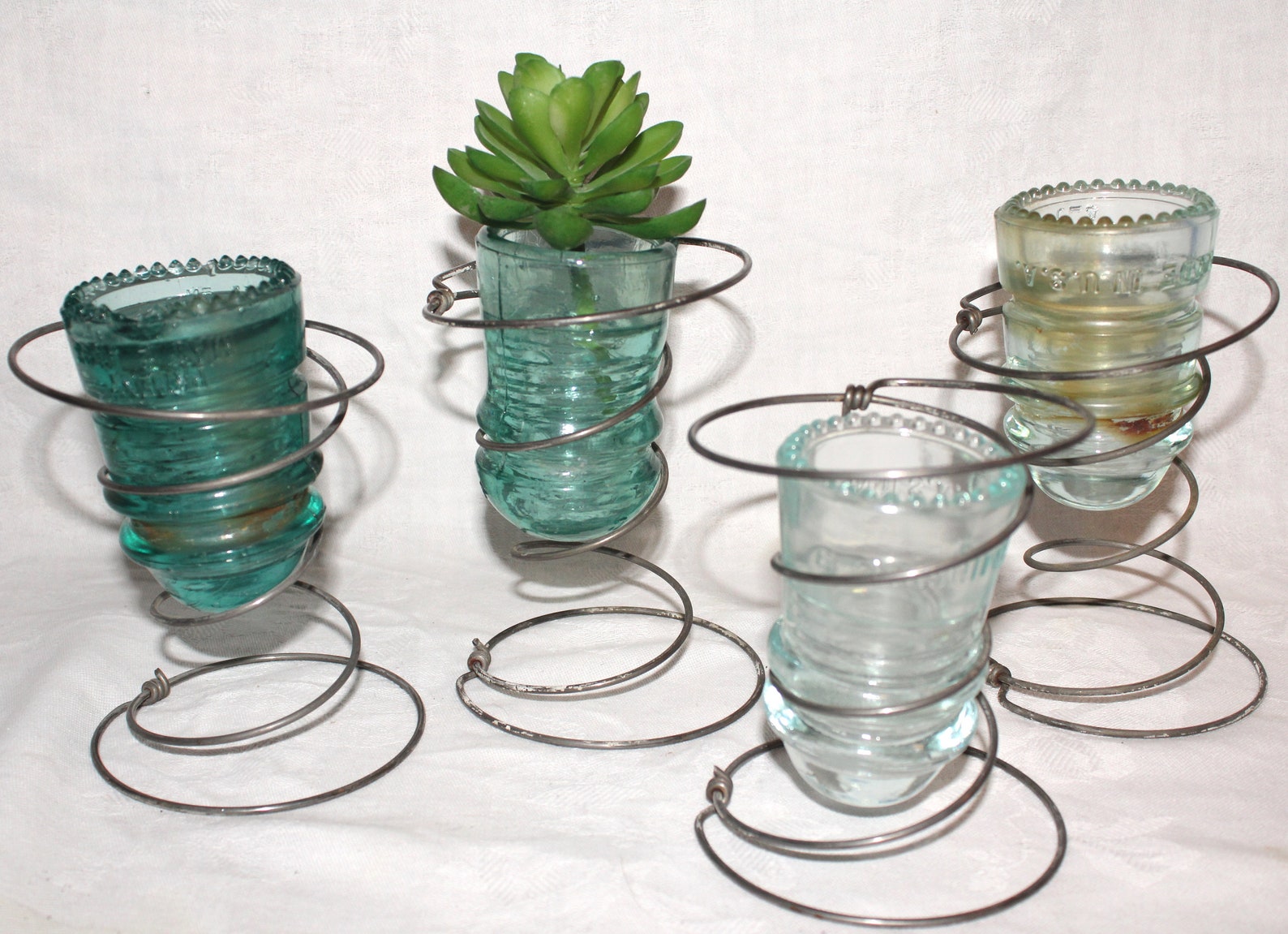 Repurposed Glass Telephone Insulator Bedspring Succulent Vase - Etsy