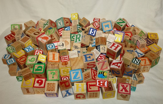 Large Lot Child's Alphabet Blocks Wood Letter Blocks 300+ Toys Toys ...