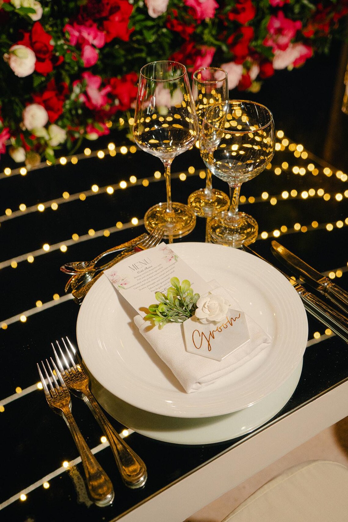 Luxury Wedding Place Cards, Hexagon Glass Place Cards With Florals ...