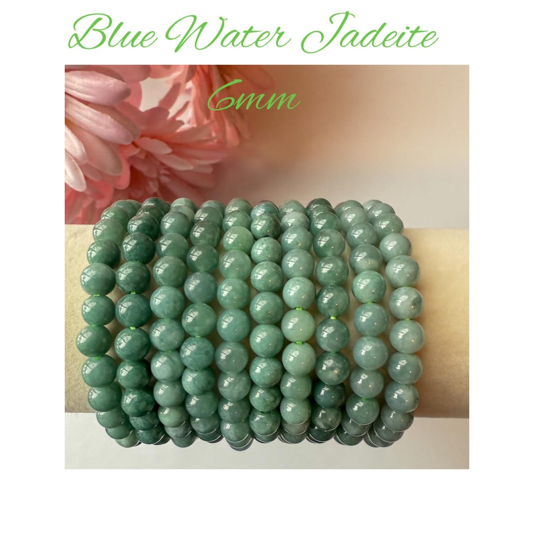 Blue Water Jadeite Bracelet, Blue Water Jade, 6mm Round Beads - Natural ...