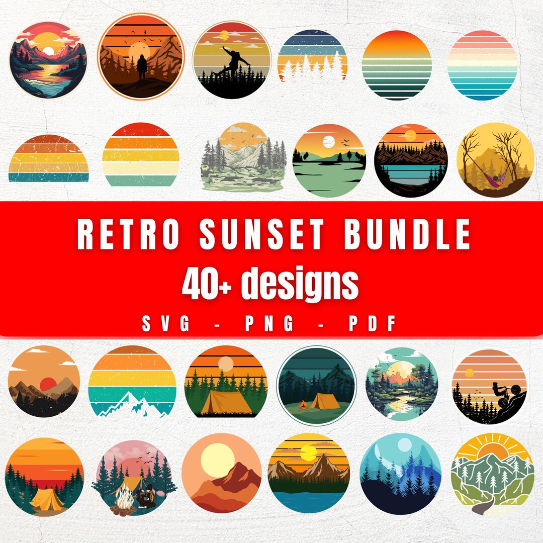 Retro Sunset SVG Bundle,vintage Palm Tree Sunset,vintage Retro Sunset ...