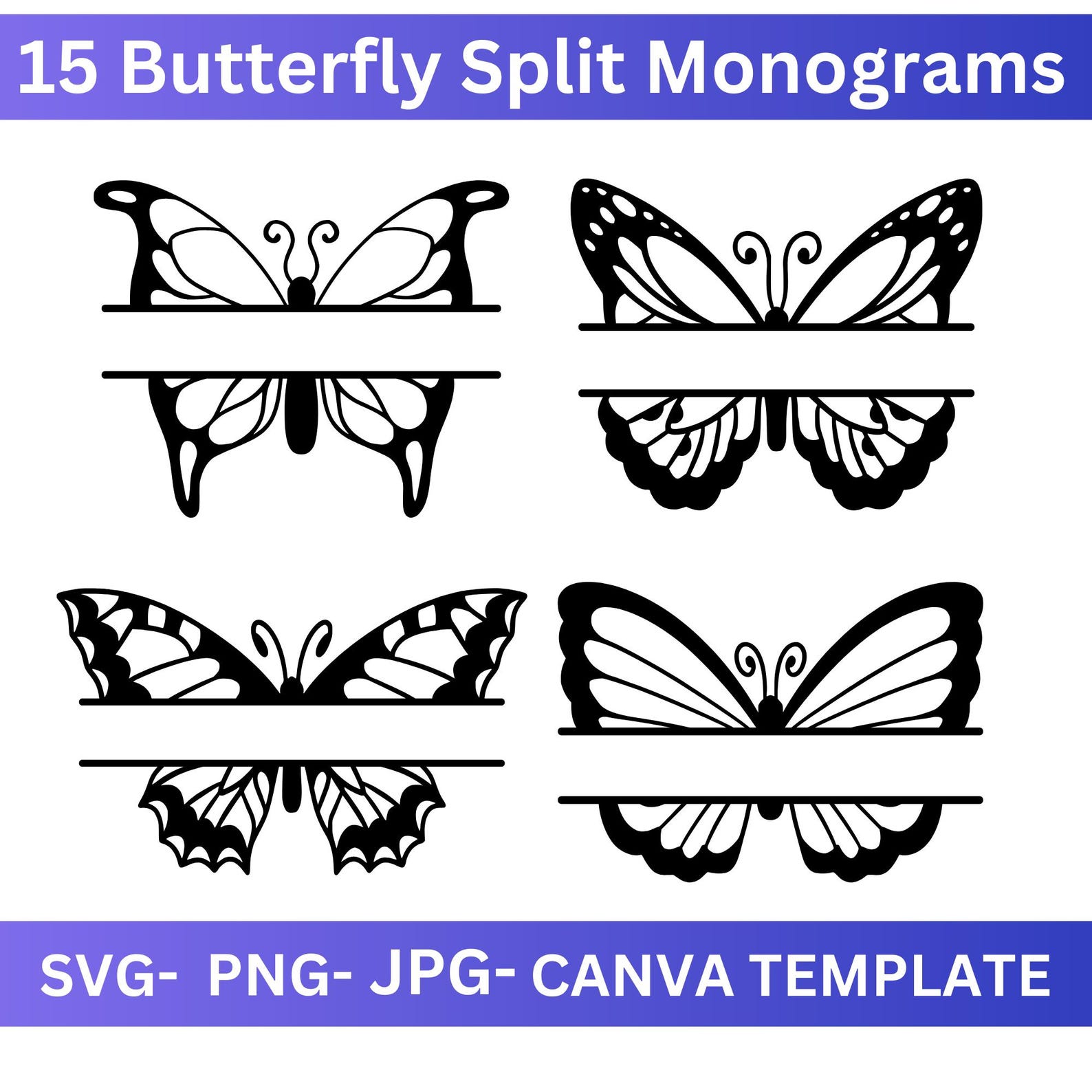 Butterfly Svg, Butterfly Split Monogram Svg Bundle, Name Monogram ...