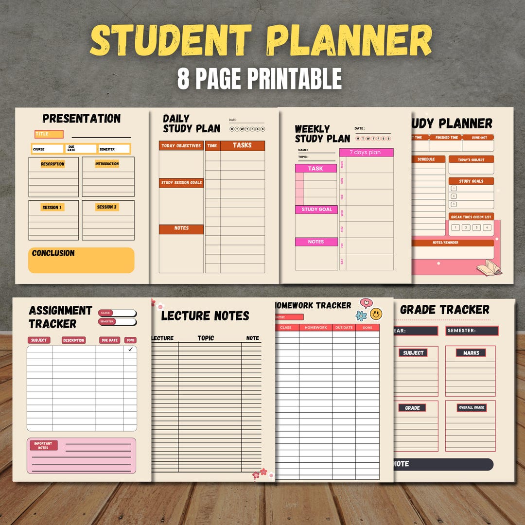 Printable Student Planner Bundle, Minimalist Digital Academic Student ...