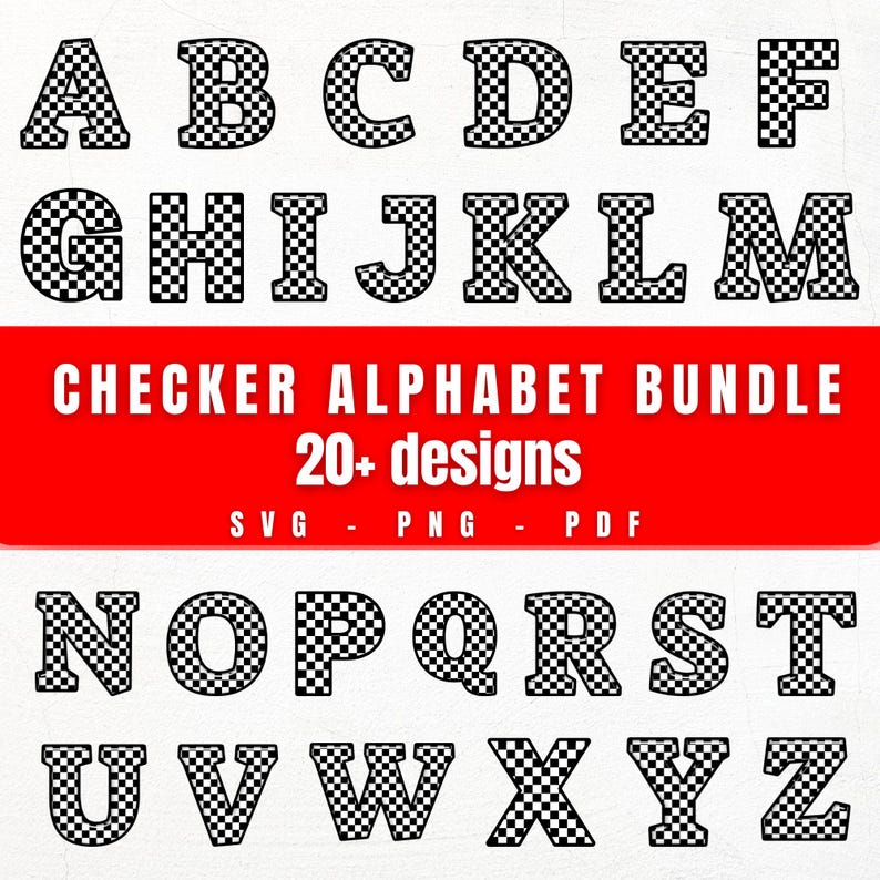 Checkered Font SVG Bundle | Checkerboard Letters PNG PDF | Retro Check ...