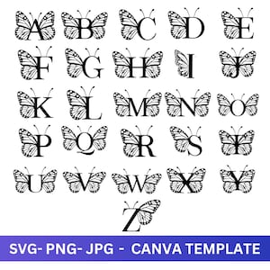 Butterfly Alphabet Svg Bundle, Clipart Bundle, Alphabet Bundle ...