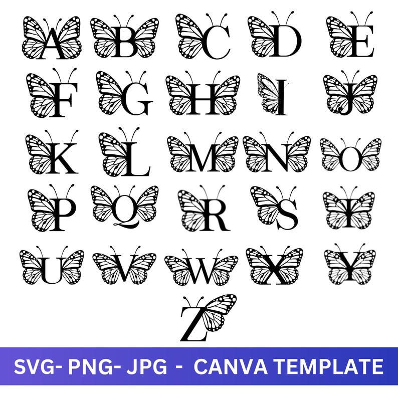 Butterfly Alphabet Svg Bundle, Clipart Bundle, Alphabet Bundle ...