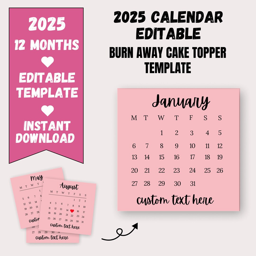 Custom Burn Away Square Cake Topper Calendar Template, Personalized ...