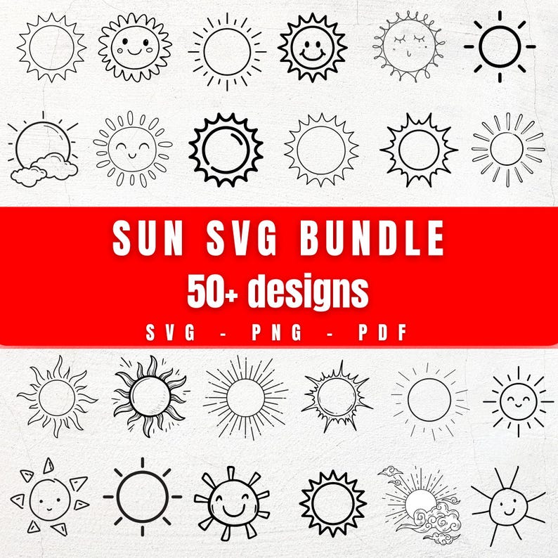 Sun SVG Bundle | Boho Sun Clipart PNG PDF | Sun Outline Svg | Aesthetic ...
