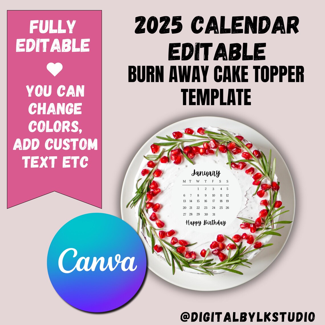 Custom Burn Away Round Cake Topper Calendar Template, Personalized ...