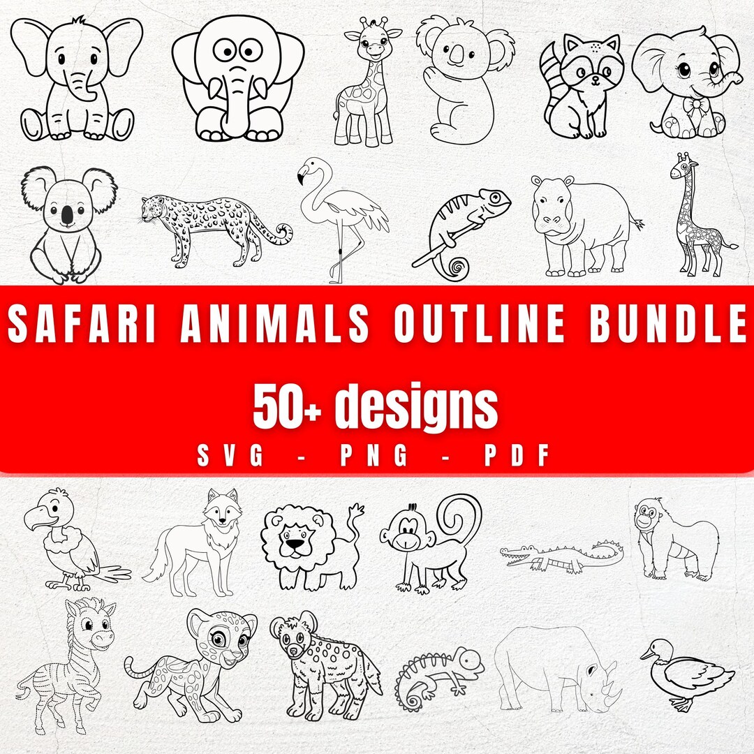 Safari Animals Svg Bundle | 50+ Cute Animal Outlines | Zoo Animal ...