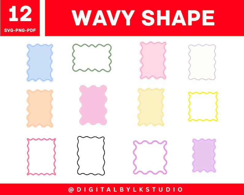Wavy Frame SVG Bundle | Pastel Label PNG PDF Cut Files | Rectangle ...