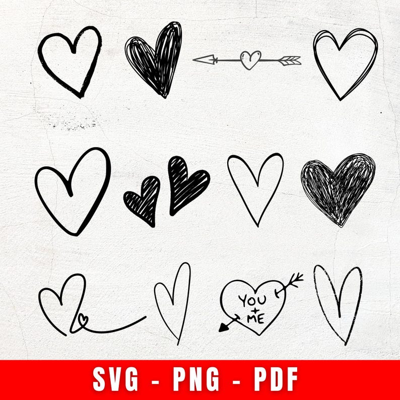 Paquete SVG de corazón dibujado a mano, SVG de corazón, SVG de San ...