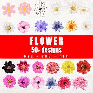 Colorful Flower Clipart Bundle | 50+ Floral SVG PNG PDF | Bright ...